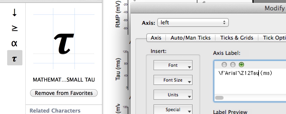 How To Insert The Character Tau In To The Axis Label?